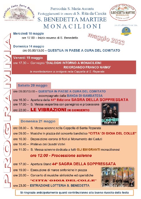 Monacilioni, tutto pronto per la festa di Santa Rita e Santa Benedetta ...